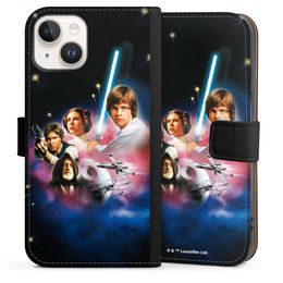 DeinDesign iPhone 14 Handy Klapph&uuml;lle Handyh&uuml;lle aus Kunst Leder schwarz Flip Case Star Wars Lightsaber Merchandise Sideflip mit Lasche
