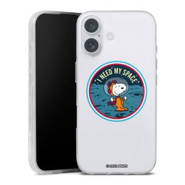 DeinDesign iPhone 16 Plus Handy Silikon H&uuml;lle Case transparent Handyh&uuml;lle Peanuts Weltall Snoopy Silikon Case
