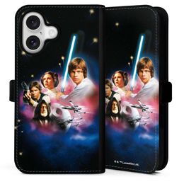 DeinDesign iPhone 16 Handy Klapph&uuml;lle Handyh&uuml;lle aus Kunst Leder schwarz Flip Case Star Wars Lightsaber Merchandise Sideflip mit Lasche