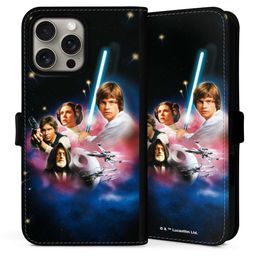 DeinDesign iPhone 16 Pro Handy Klapph&uuml;lle Handyh&uuml;lle aus Kunst Leder schwarz Flip Case Star Wars Lightsaber Merchandise Sideflip mit Lasche