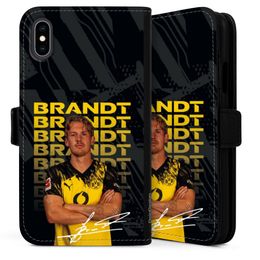 DeinDesign iPhone X Handy Klapph&uuml;lle Handyh&uuml;lle aus Kunst Leder schwarz Flip Case Julian Brandt Bvb Borussia Dortmund Sideflip mit langer Lasche