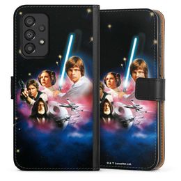 DeinDesign Galaxy A33 5G Handy Klapph&uuml;lle Handyh&uuml;lle aus Kunst Leder schwarz Flip Case Lightsaber Star Wars Merchandise Sideflip mit langer Lasche