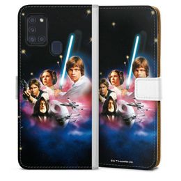DeinDesign Galaxy A21s Handy Klapph&uuml;lle Handyh&uuml;lle aus Kunst Leder wei&szlig; Flip Case Star Wars Lightsaber Merchandise Sideflip mit Lasche