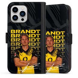 DeinDesign iPhone 13 Pro Handy Klapph&uuml;lle Handyh&uuml;lle aus Kunst Leder schwarz Flip Case Julian Brandt Bvb Borussia Dortmund Sideflip mit Lasche