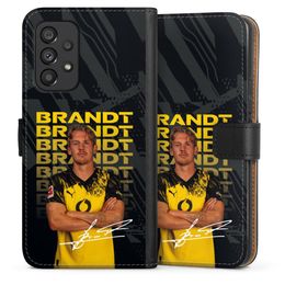 DeinDesign Galaxy A53 5G Handy Klapph&uuml;lle Handyh&uuml;lle aus Kunst Leder schwarz Flip Case Borussia Dortmund Bvb Julian Brandt Sideflip mit langer Lasche