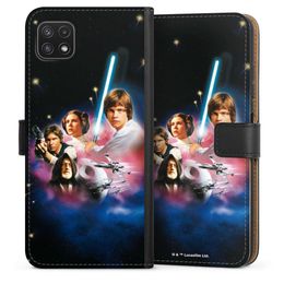 DeinDesign Galaxy A22 5G Handy Klapph&uuml;lle Handyh&uuml;lle aus Kunst Leder schwarz Flip Case Star Wars Lightsaber Merchandise Sideflip mit langer Lasche