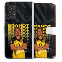 DeinDesign Galaxy A33 5G Handy Klapph&uuml;lle Handyh&uuml;lle aus Kunst Leder wei&szlig; Flip Case Borussia Dortmund Bvb Julian Brandt Sideflip mit Lasche