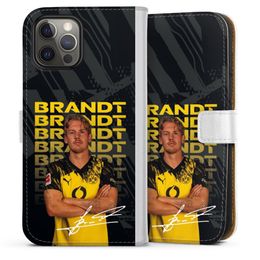 DeinDesign iPhone 12 Pro Max Handy Klapph&uuml;lle Handyh&uuml;lle aus Kunst Leder wei&szlig; Flip Case Julian Brandt Bvb Borussia Dortmund Sideflip mit Lasche
