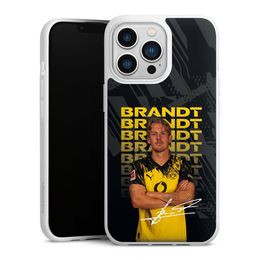DeinDesign iPhone 13 Pro Handy Silikon H&uuml;lle Case wei&szlig; Handyh&uuml;lle Julian Brandt Bvb Borussia Dortmund Silikon Case