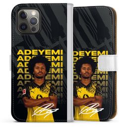 DeinDesign iPhone 12 Pro Max Handy Klapph&uuml;lle Handyh&uuml;lle aus Kunst Leder wei&szlig; Flip Case Bvb Borussia Dortmund Karim Adeyemi Sideflip mit Lasche