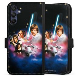 DeinDesign Galaxy A15 Handy Klapph&uuml;lle Handyh&uuml;lle aus Kunst Leder schwarz Flip Case Star Wars Lightsaber Merchandise Sideflip mit Lasche