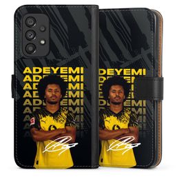 DeinDesign Galaxy A53 5G Handy Klapph&uuml;lle Handyh&uuml;lle aus Kunst Leder schwarz Flip Case Karim Adeyemi Borussia Dortmund Bvb Sideflip mit langer Lasche