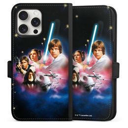 DeinDesign iPhone 15 Pro Max Handy Klapph&uuml;lle Handyh&uuml;lle aus Kunst Leder schwarz Flip Case Star Wars Lightsaber Merchandise Sideflip mit Lasche
