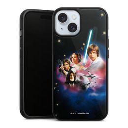 DeinDesign iPhone 15 Handy Gallery Case Handyh&uuml;lle 9H Geh&auml;rtetes Glas R&uuml;ckseite H&uuml;lle Star Wars Lightsaber Merchandise Gallery Case