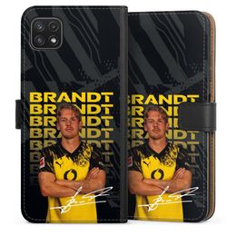 DeinDesign Galaxy A22 5G Handy Klapph&uuml;lle Handyh&uuml;lle aus Kunst Leder schwarz Flip Case Borussia Dortmund Bvb Julian Brandt Sideflip mit langer Lasche