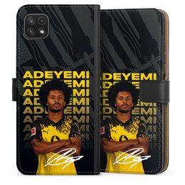 DeinDesign Galaxy A22 5G Handy Klapph&uuml;lle Handyh&uuml;lle aus Kunst Leder schwarz Flip Case Karim Adeyemi Borussia Dortmund Bvb Sideflip mit langer Lasche