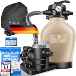 Kesser&reg; Sandfilteranlage Sandfilter + 800g Filterb&auml;lle ersetzen 25kg Filtersand 7-Wege Ventil mit Druckanzeige Poolfilter 10 m&sup3;/h Filteranlage Filterkessel f&uuml;r Pool Schwimmbecken 10.200 L/h