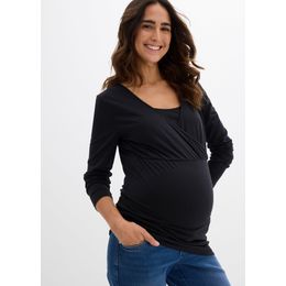 bonprix 2-in-1 Umstandsshirts und Stillshirts aus Bio-Baumwolle (2er Pack​), schwarz, Gr.52/54 (XXL), Doppelpack T-Shirts mit Stillfunktion f&uuml;r die Schwangerschaft und danach, 95% Baumwolle (organic)