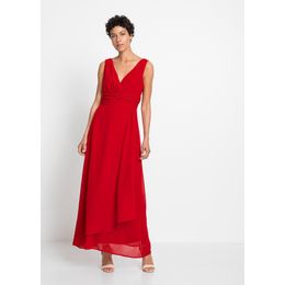 bonprix Maxikleid, rot, Gr.54, Elegantes Abendkleid aus feinem Chiffon mit tiefem Ausschnitt und Raffungen in der Taille