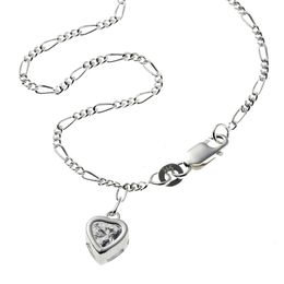 ZEEme Basic Fu&szlig;kette 925 Silber mit Herz-Anh&auml;nger und Zirkonia wei&szlig; 25cm lang