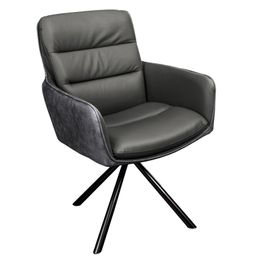 Riess Ambiente riess-ambiente Stuhl BIG GEORGE - grau Echtleder Microfaser mit Armlehne schwarze Metallbeine Drehbarer