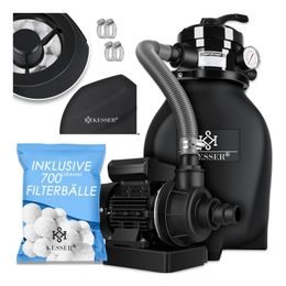 Kesser&reg; Sandfilter Sandfilteranlage + 800g Filterb&auml;lle ersetzen 25kg Filtersand- Poolfilter 10 m&sup3;/h Filteranlage Filterkessel f&uuml;r Pool Schwimmbecken 4-Wege Ventil , einfache Steuerung