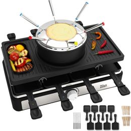 Zilan 3in1 Raclette Grill f&uuml;r 8 Personen mit Fondue Set 1400W