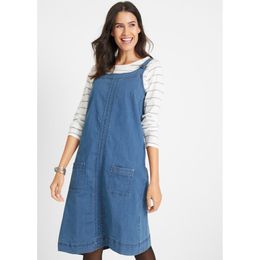bonprix Baumwoll-Jeanskleid mit Latztr&auml;gern knieumspielend, blau, Gr.44, Jeanskleid mit Stretch wird zum Legerem Outfit f&uuml;r B&uuml;ro und Freizeit, 98% Baumwolle (organic)
