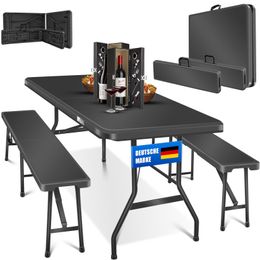 Kesser&reg; Bierzeltgarnitur 3-teilig Set Tisch & 2x Bank Buffettisch f&uuml;r drinnen & drau&szlig;en Gartengarnitur klappbar 183x76x74cm Kunststoff Klapptisch Gartentisch inkl. Abdeckung & Tragegriffe