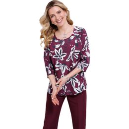 Damen Druckbluse in floralem Dessin burgund-ecru-bedruckt, Gr&ouml;&szlig;e 44