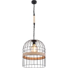 Globo LIGHTING H&auml;ngeleuchte "HALIA", schwarz matt, 1, &Oslash; 35cm H: 140cm, 1 Stk., Leuchten, Schwarze H&auml;ngeleuchte mit braunen Metallst&auml;ben und Kette, E27 60W, H&auml;ngeleuchte