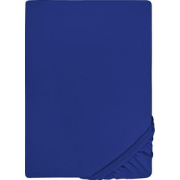 Spannbettlaken Biberna "Marc", blau (saphir), L:200cm, Jersey, Obermaterial: 100% Baumwolle, Bettlaken, Spannbettlaken, aus Baumwolle, f&uuml;r Matratzen bis 22 cm H&ouml;he, Bettlaken, Spannbetttuch