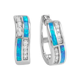 Paar Creolen Firetti "Schmuck Geschenk Silber 925 Ohrschmuck blau glitzernd", blau (silberfarben, blau, kristallwei&szlig;, blau, kristallwei&szlig;), Ohrringe, Damen, 13mm, Silber 925 (Sterlingsilber), mit Opal (synth.), Zirkonia (synth.)