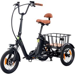 E-Bike SACHSENRAD "T6S Comfort air faltbar mit Korb und Alarmanlage" Gr. 42, schwarz, Elektrofahrr&auml;der, 42cm, 16 Zoll (40,64cm), Topseller
