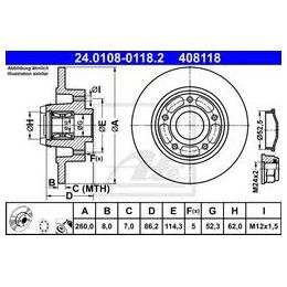 ATE Bremsensatz-Hinterachse IK3EBYNEF1 Bremsensatz, Scheibenbremse hinten rechts links voll 260mm f&uuml;r RENAULT PEUGEOT CITRO&Euml;N 425428 425417 1607083280