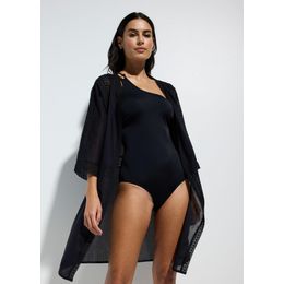 bonprix Strandkimono mit Spitze, schwarz, Gr.56/58 (3XL), Femininer Strand Kimono, 100% Baumwolle