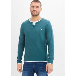 bonprix 2 in 1 Langarmshirt (2er Pack), petrol, Gr.52/54 (L), Langarmshirts im Doppelpack mit einer kleinen Stickerei, aus 100% Baumwolle