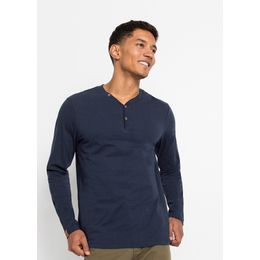bonprix Langarm-Henleyshirt aus reiner Bio-Baumwolle (2er Pack), blau, Gr.56/58 (XL), Klassisches Henyeyshirt (2er Pack), maschinenwaschbar, aus 100% Baumwolle