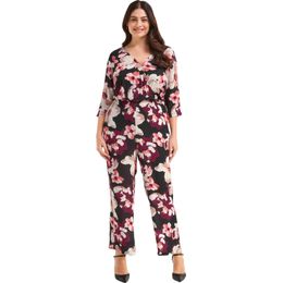 sheego Damen Jumpsuit mit Blumenprint schwarz-koralle-bedruckt Gr&ouml;&szlig;e 52