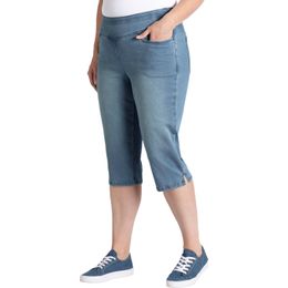 sheego Damen Caprijeans mit breitem Rundumdehnbund blue-bleached Gr&ouml;&szlig;e 52