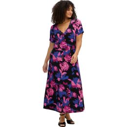sheego by Joe Browns Damen Jerseykleid mit leuchtendem Blumenmuster schwarz-pink-gemustert Gr&ouml;&szlig;e 44