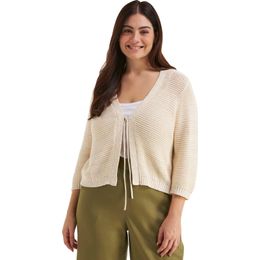 sheego Damen Cardigan im Linksstrick, mit Lurexfaden champagner-goldfarben Gr&ouml;&szlig;e 44/46