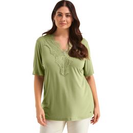 sheego Damen Spitzenshirt mit beidseitigem, tiefem V schilf Gr&ouml;&szlig;e 56/58