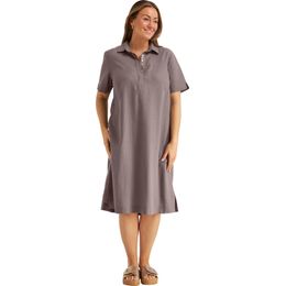 sheego Damen A-Linien-Kleid im Leinen-Mix dunkeltaupe Gr&ouml;&szlig;e 54