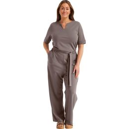 sheego Damen Jumpsuit mit Bindeg&uuml;rtel dunkeltaupe Gr&ouml;&szlig;e 58