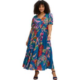 sheego Damen Sommerkleid mit tropischem Print royalblau-erdbeere-gemustert Gr&ouml;&szlig;e 48