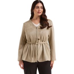 sheego Damen Jacke in Veloursleder-Optik, mit Sch&ouml;&szlig;chen beige Gr&ouml;&szlig;e 42