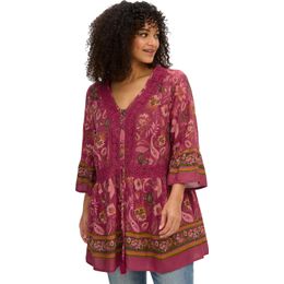 sheego by Joe Browns Damen Volantbluse mit floralem Alloverdruck kirsche-flamingo-gemustert Gr&ouml;&szlig;e 46