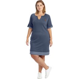 sheego Damen Shirtkleid mit Kontrast-Ringelstoff rauchblau Gr&ouml;&szlig;e 48