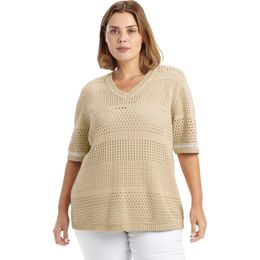sheego Damen Strickpullover mit Kontraststreifen an den Halbarmen sand Gr&ouml;&szlig;e 56/58